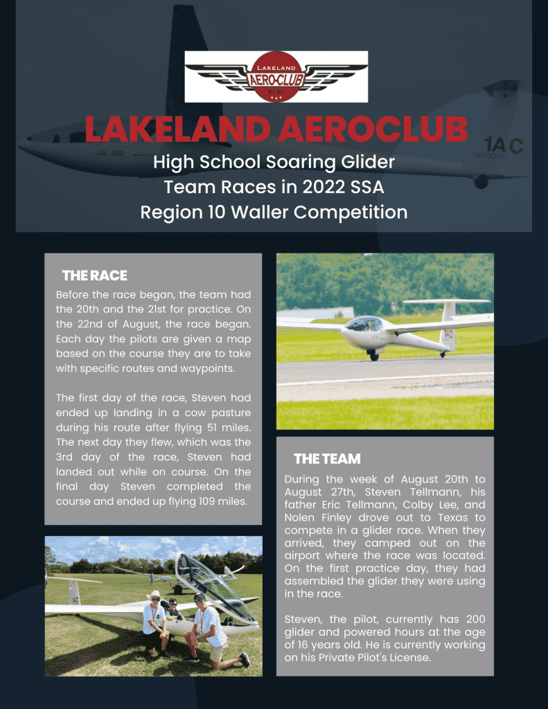 Lakeland Aeroclub - High School Soaring Glider Team Races in 2022 SSA ...